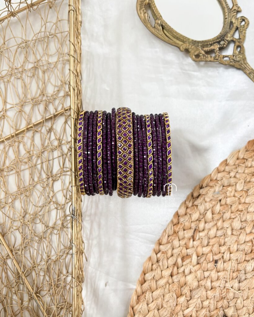 Glass Bangles – Purple (plain round & Kundan stone) Set – mirdhuart.com