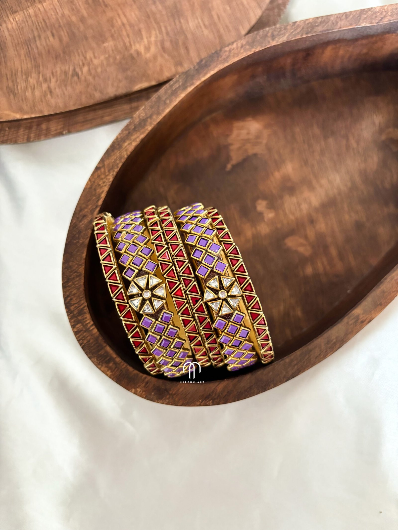 Kundan Bangles – Lavender and Maroon Simple set (Floral) – mirdhuart.com