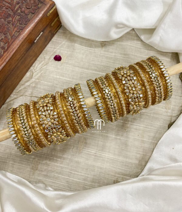 Kundan Bangles – Golden And White 3D flower combination Bangles ...
